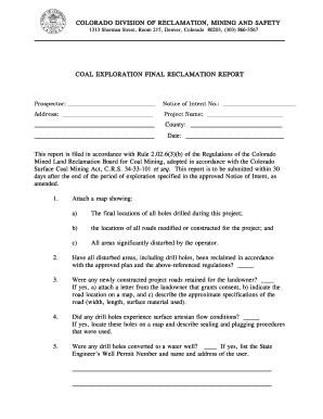 Fillable Online COAL EXPLORATION FINAL RECLAMATION REPORT Fax Email ...