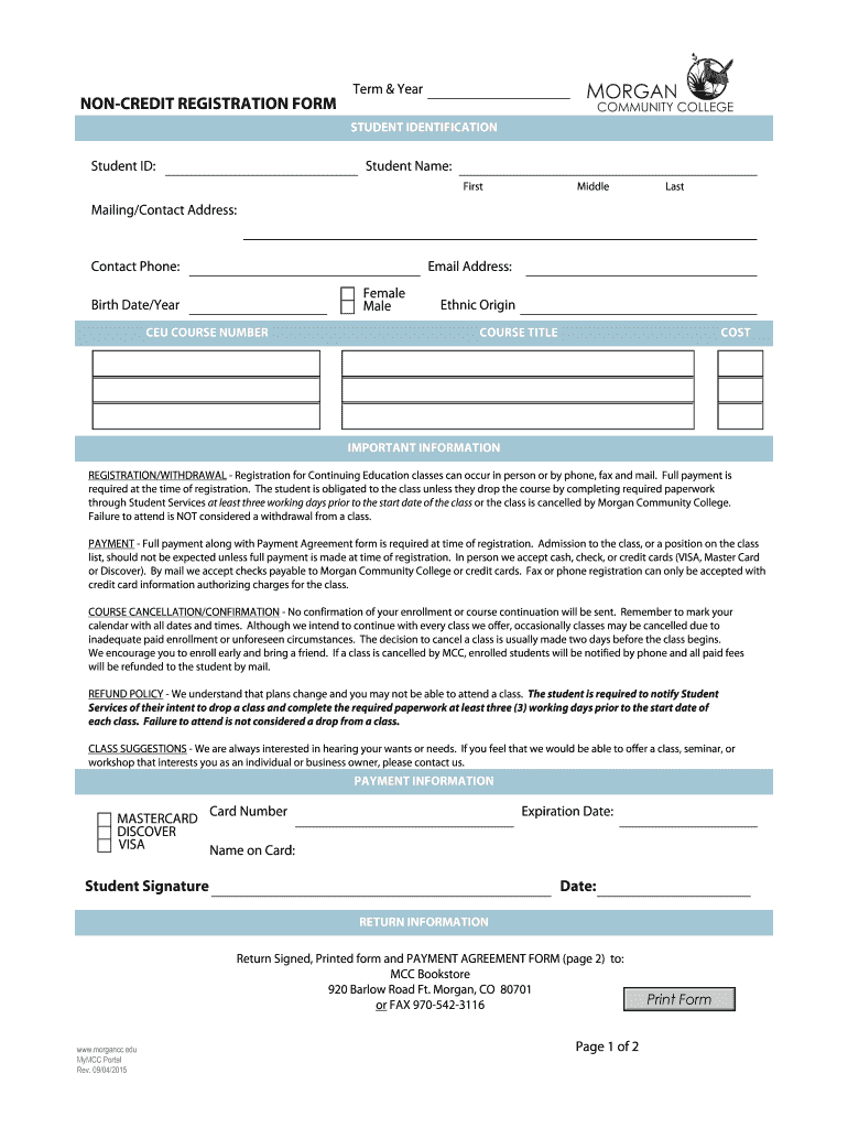 Fillable Online Term Year NON-CREDIT REGISTRATION FORM Fax Email Print - pdfFiller