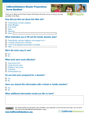 Fillable Online californiavolunteers CaliforniaVolunteers Disaster ...