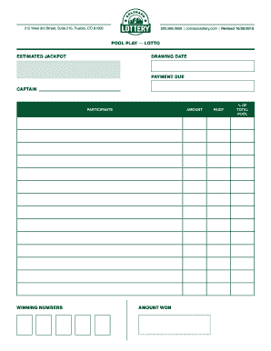 Fillable Online POOL PLAY LOTTO Fax Email Print - pdfFiller