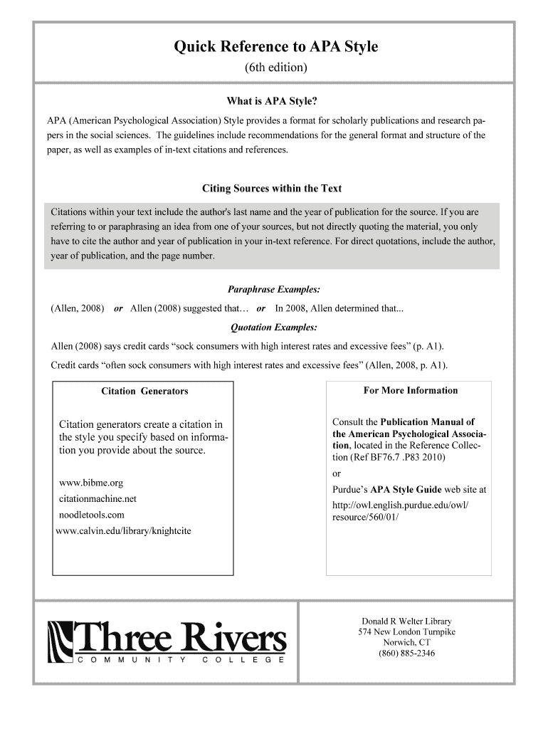 Fillable Online Quick Reference to APA Style Fax Email Print - pdfFiller