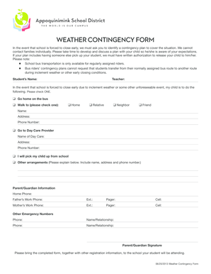 Fillable Online Appo Weather Contingency Form Fax Email Print - pdfFiller