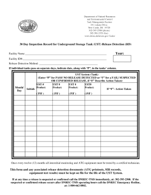 Fillable Online dnrec delaware 30 Day Inspection Record for Underground ...