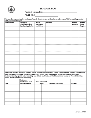 Fillable Online post idaho Seminar log - Idaho POST Fax Email Print - pdfFiller