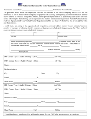 Fillable Online dmv de Authorized Personnel for Motor Carrier Services ...