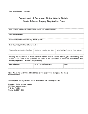 Fillable Online gta georgia Dealer Internet Inquiry Registration Form ...