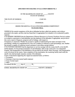 Fillable Online SPECIMEN PSYCHIATRIC EVALUATION ORDER NO 1 Fax Email ...