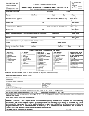 Fillable Online Camper Health Record and Emergency Information Form Fax ...