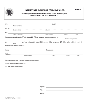 Fillable Online FORM V INTERSTATE COMPACT FOR JUVENILES REPORT OF ...