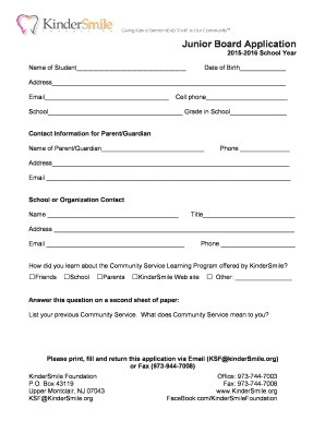Fillable Online kindersmile Junior Board Application - KinderSmile Fax ...