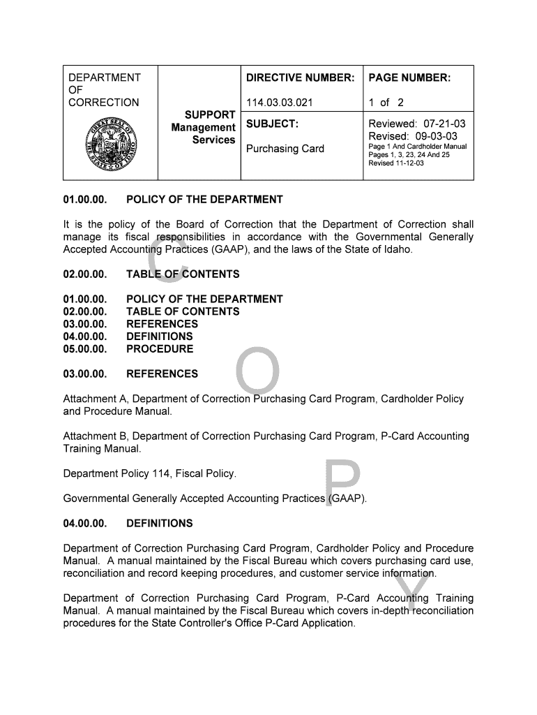 Fillable Online idoc idaho Management SUBJECT Fax Email Print - pdfFiller