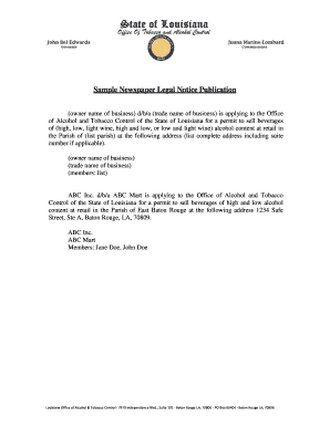 Fillable Online Sample Newspaper Legal Notice Publication Fax Email ...