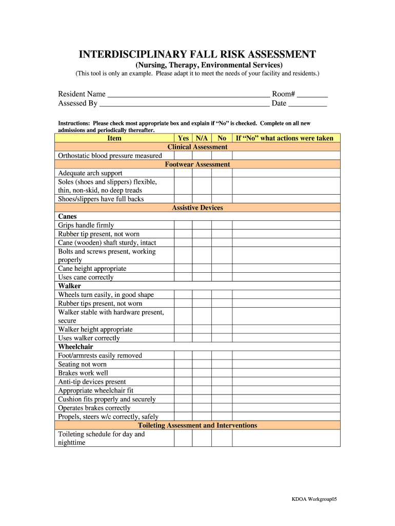 Fillable Online INTERDISCIPLINARY FALL RISK ASSESSMENT Nursing Therapy ...