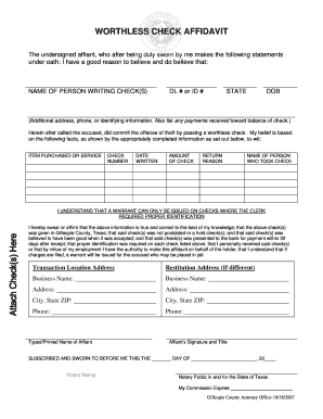 Fillable Online gillespiecounty WORTHLESS CHECK AFFIDAVIT - Gillespie ...
