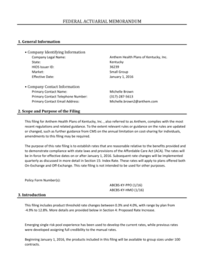 Fillable Online FEDERAL ACTUARIAL MEMORANDUM - Department of Insurance ...