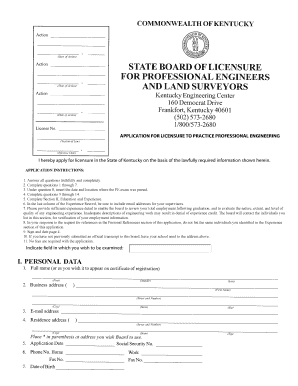 Fillable Online kyboels ky APPLICATION FOR LICENSURE TO PRACTICE ...