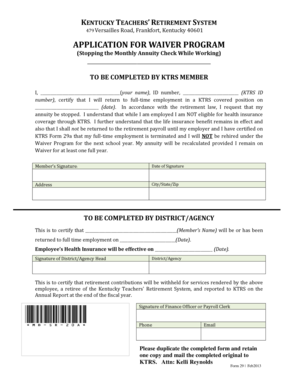 Fillable Online ktrs ky APPLICATION FOR WAIVER PROGRAM - Kentucky ...