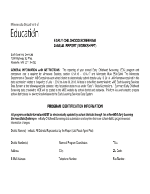 Fillable Online education state mn EARLY CHILDHOOD SCREENING ...