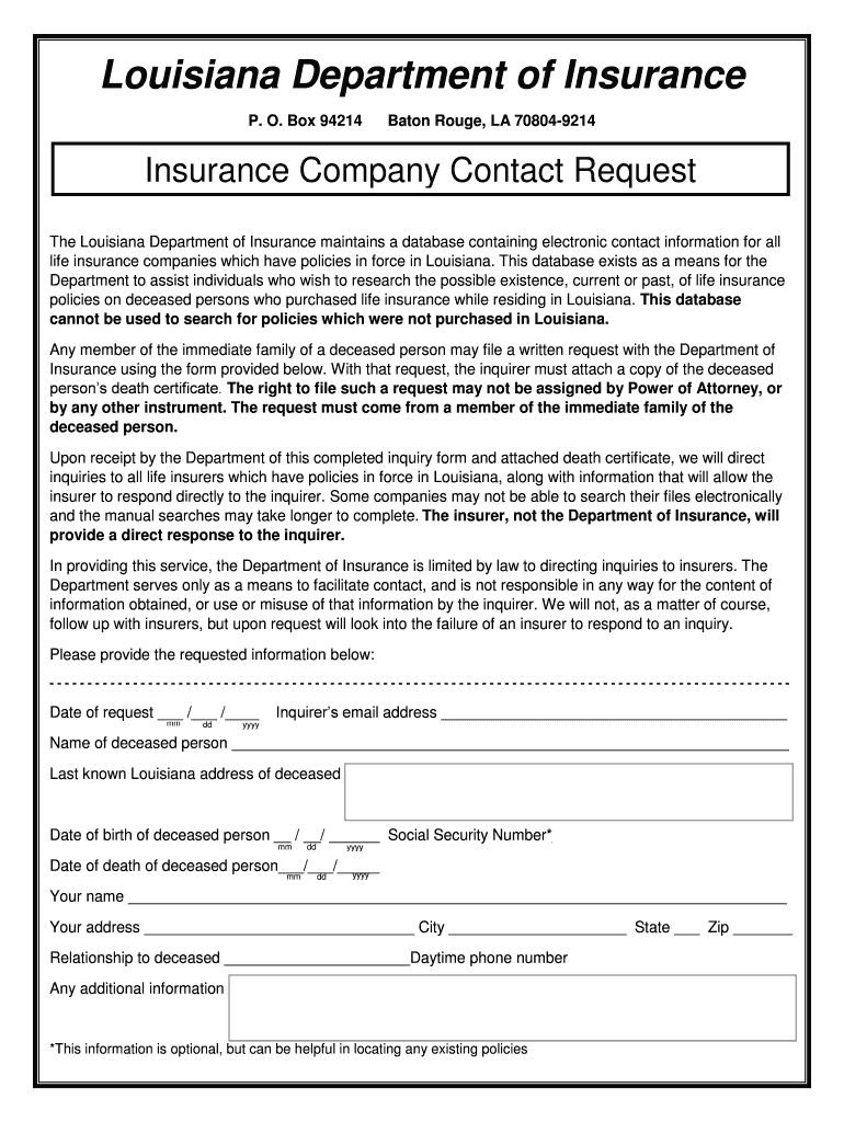 Fillable Online ldi louisiana Louisiana Department of Insurance P - ldi ...