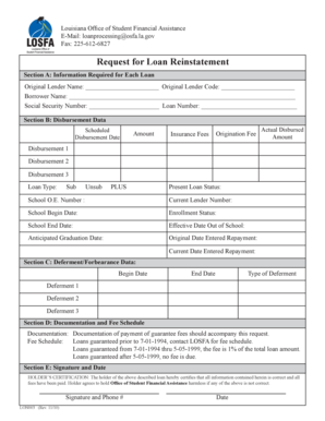 Fillable Online Request for Loan Reinstatement - Louisiana Fax Email Print - pdfFiller