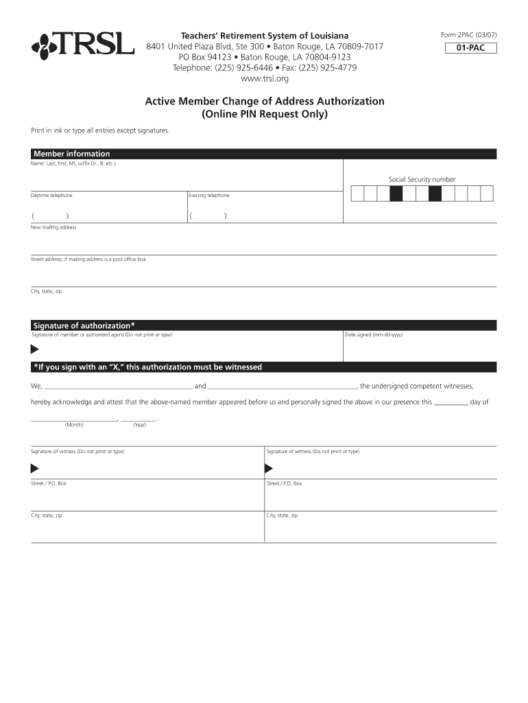 Fillable Online trsl Active Member Change of Address Authorization ...
