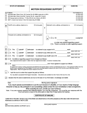 Fillable Online co grand-traverse mi MOTION REGARDING SUPPORT - cogrand ...