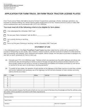 Fillable Online co gilpin co APPLICATION FOR FARM TRUCK OR FARM TRUCK ...