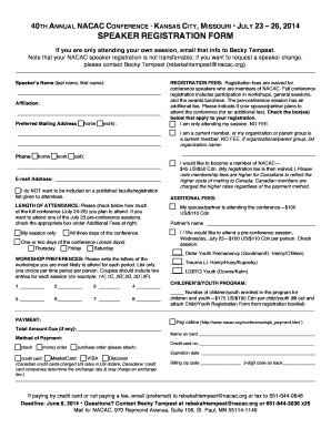 Fillable Online nacac 2014 speaker registration form.docx Fax Email ...