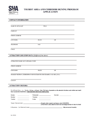 Fillable Online sha maryland TOURIST AREA AND CORRIDOR SIGNING PROGRAM ...