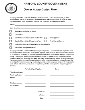 Fillable Online harfordcountymd Owner Authorization Form 3-26-15 Fax ...