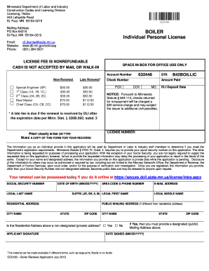 Fillable Online doli state mn BOILER Individual Personal License ...