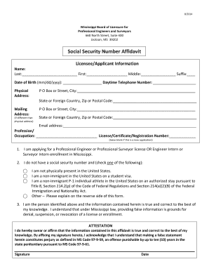 Fillable Online Social Security Number Affidavit - peplsstatemsus Fax ...