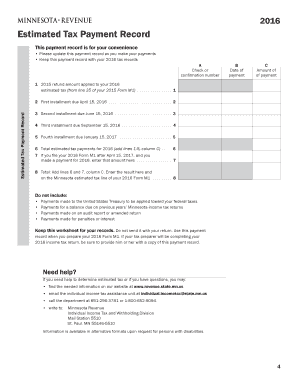 Fillable Online revenue state mn Estimated Tax Payment Record ...