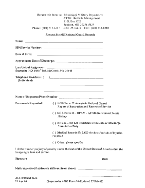 Fillable Online ms ng Request for Records Forms AGO 26R SF 180pdf Fax ...