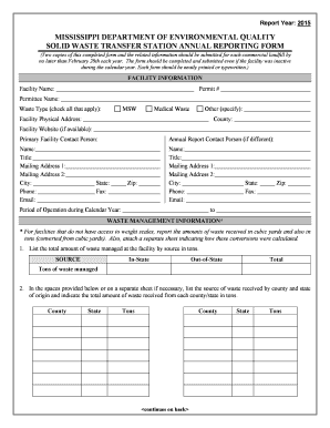 Fillable Online deq state ms SOLID WASTE TRANSFER STATION ANNUAL ...