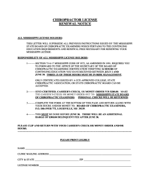 Fillable Online CHIROPRACTOR LICENSE RENEWAL NOTICE - MS Fax Email ...