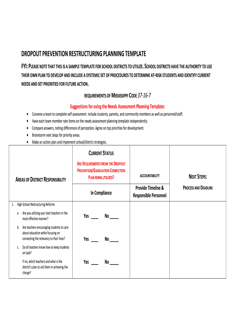 Fillable Online mde k12 ms DROPOUT PREVENTION RESTRUCTURING PLANNING ...