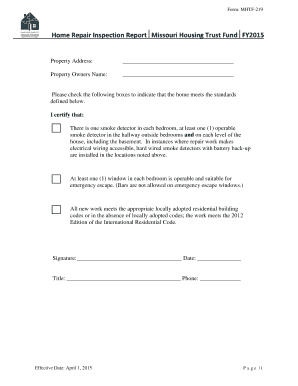 Fillable Online Home Repair Inspection Report Missouri Housing Trust ...