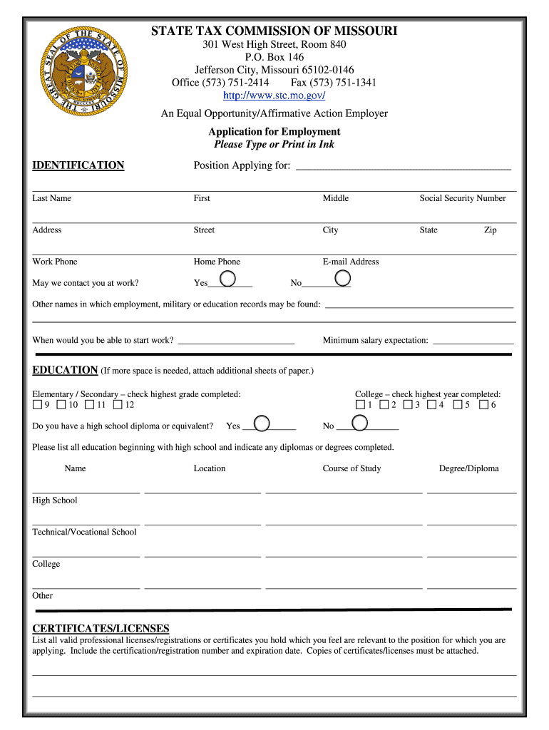 Fillable Online stc mo STATE TAX COMMISSION OF MISSOURI Fax Email Print - pdfFiller