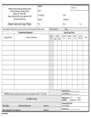 Fillable Online mhs mt Order Form for Copy Prints City State Zip Fax ...