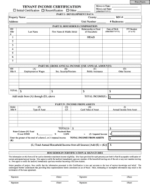 Fillable Online housing mt TENANT INCOME CERTIFICATION Move-in Date ...