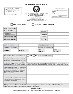 Fillable Online wildlife state nm Outfitter application - New Mexico Department of Game Fish Fax ...