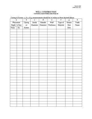 Fillable Online dnr ne WELL CONSTRUCTION CONTINUATION FORM FOR ITEM 10 ...