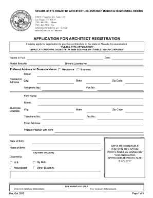 Fillable Online nsbaidrd state nv ARCHITECTURAL REGISTRATION ...
