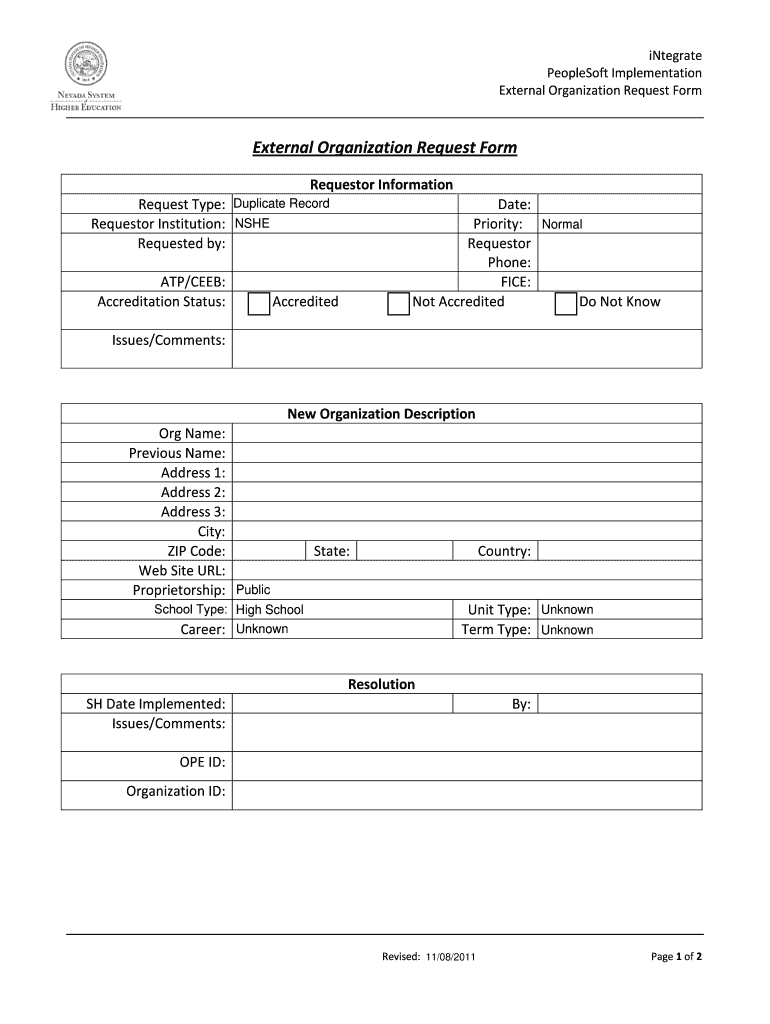 Fillable Online system nevada External Organization Request Form v5 ...