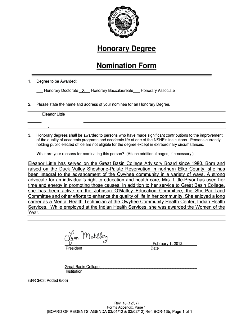 Fillable Online system nevada Honorary Degree - system nevada Fax Email ...