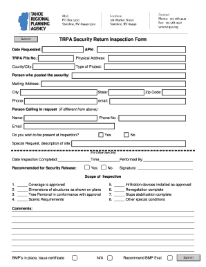 Fillable Online trpa TRPA Security Return Inspection Form Fax Email ...