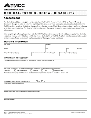Fillable Online tmcc MedicalPsychological Disability Assessment Fax Email Print - pdfFiller