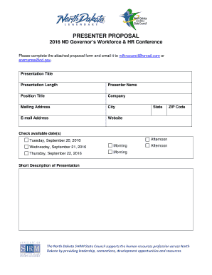 Fillable Online workforce nd Presenter proposal - Workforce Development ...