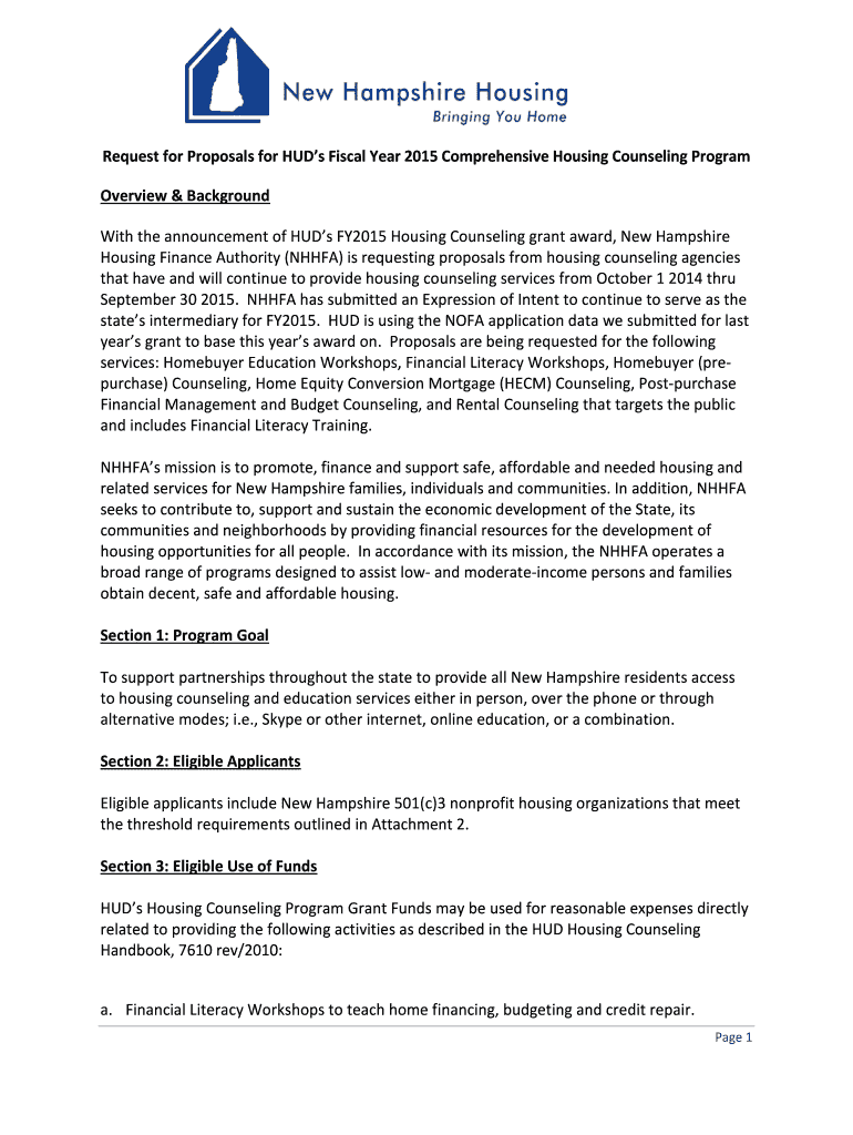 Fillable Online nhhfa Request for Proposals for HUDs Fiscal Year 2015 ...
